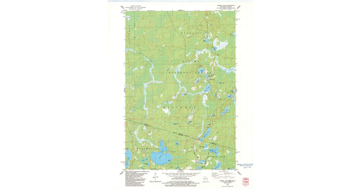 1982 Map of Harris Lake, Vilas County, WI — High-Res | Pastmaps