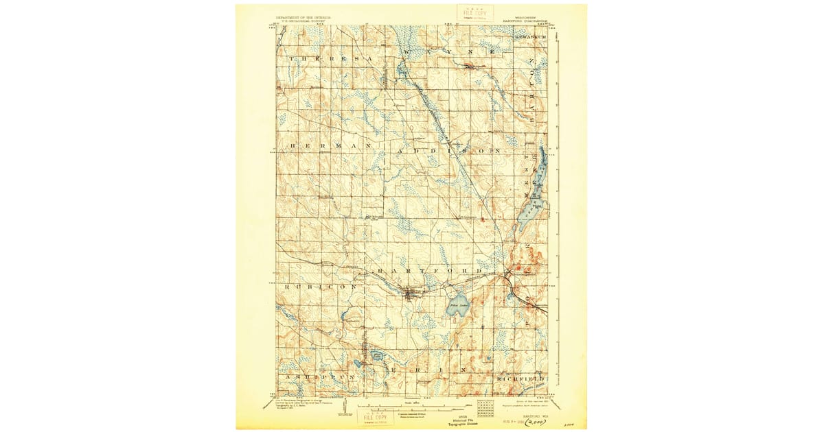 1904 Map of Hartford, WI — High-Res, 1930 Print | Pastmaps