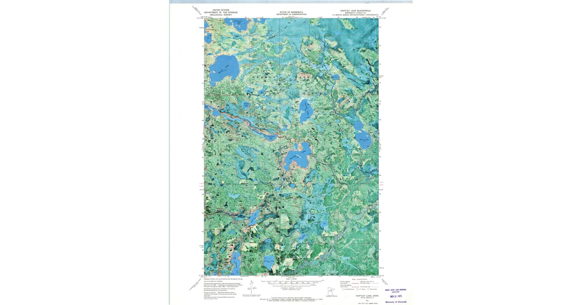 1971 Map of Hartley Lake, Itasca County, MN — High-Res | Pastmaps