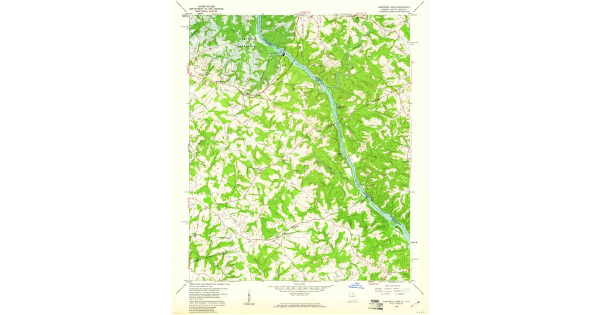 1959 Map of Hartwell Dam, Hart County, GA — High-Res | Pastmaps