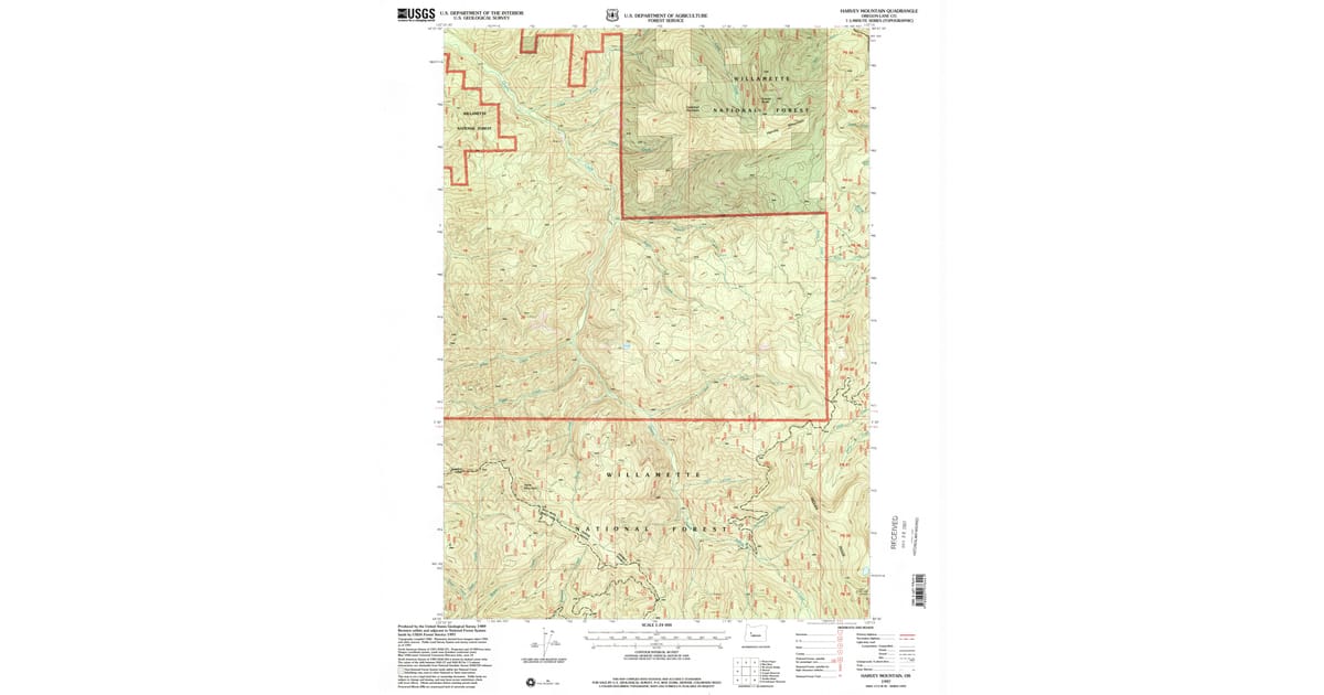 1997 Map of Harvey Mountain, Lane County, OR — High-Res | Pastmaps
