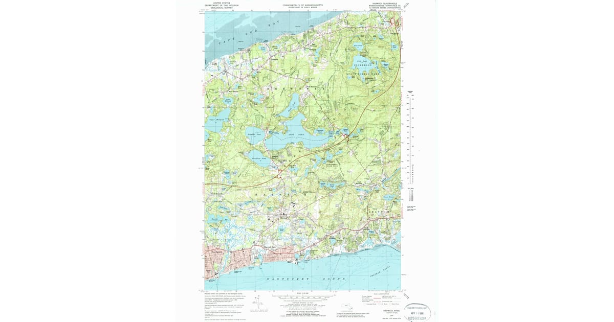 1974 Map of Harwich, Barnstable County, MA — High-Res, 1988 Print ...