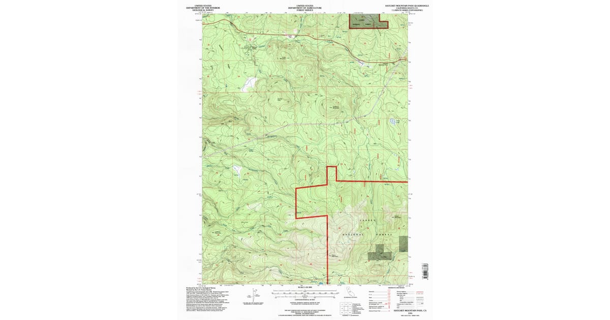 1995 Map of Hatchet Mountain Pass, Shasta County, CA — High-Res | Pastmaps
