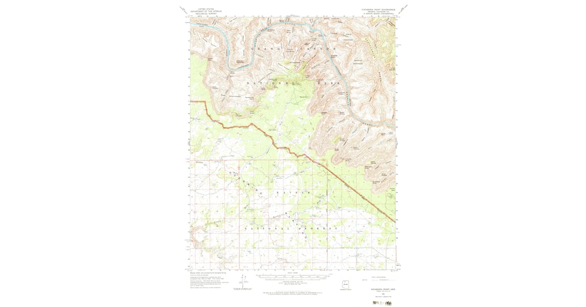 1962 Map of Havasupai Point, Coconino County, AZ — High-Res, 1984 Print ...