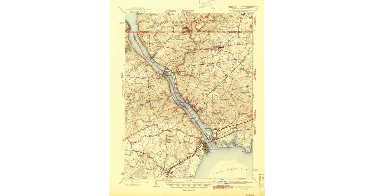 1942 Map of Havre De Grace, Cecil County, MD — High-Res, 1945 Print ...