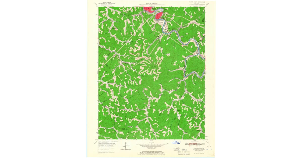 1954 Map of Hazard South, Perry County, KY — High-Res, 1967 Print ...