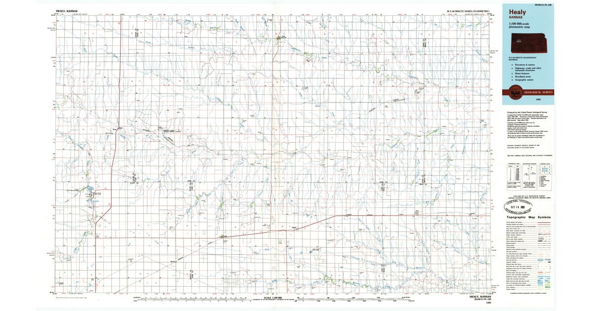 1985 Map of Healy, KS — High-Res | Pastmaps