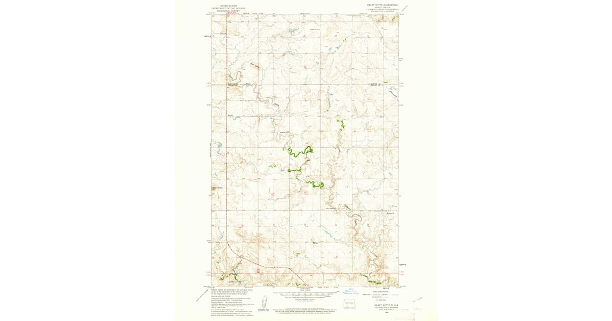 1960 Map of Heart Butte, Grant County, ND — High-Res | Pastmaps