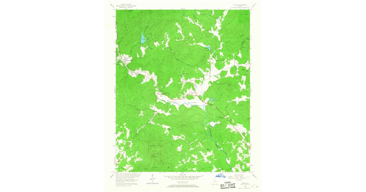 1957 Map of Helen, GA — High-Res, 1968 Print | Pastmaps