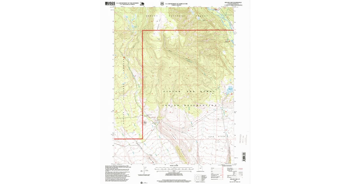 1996 Map of Heller Lake, Duchesne County, UT — High-Res | Pastmaps