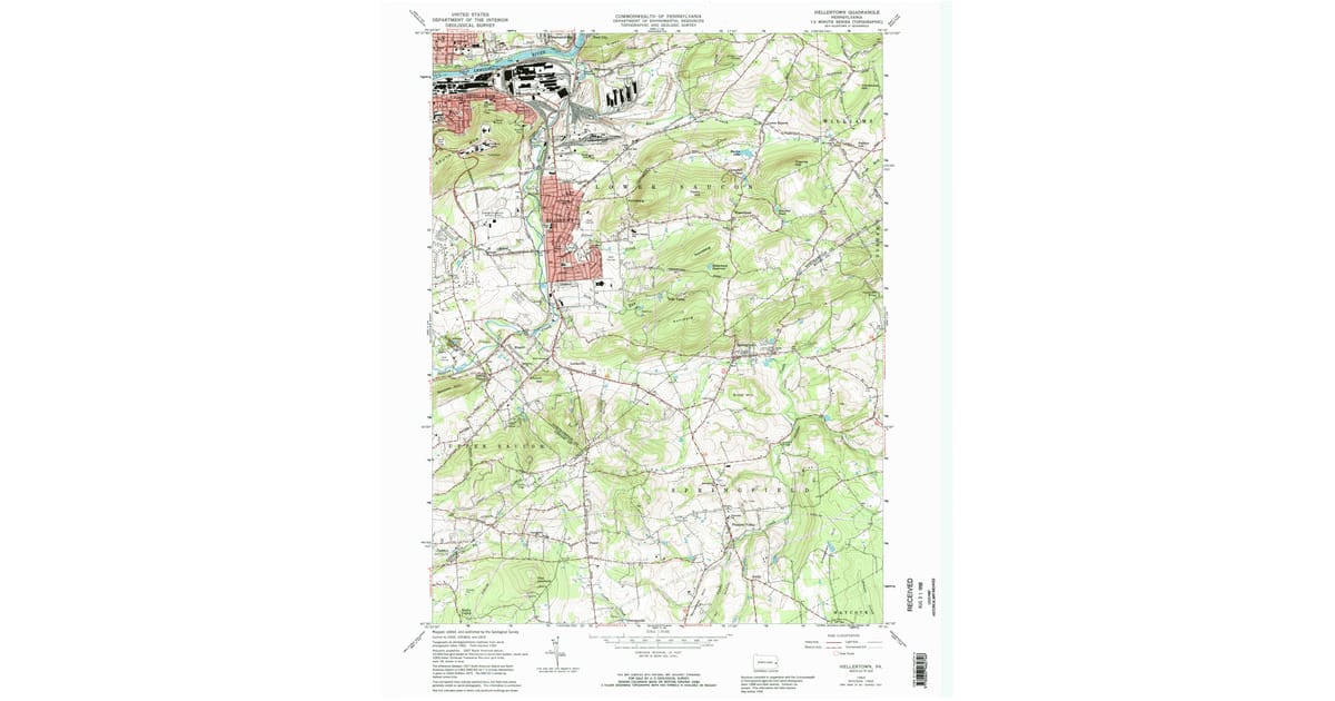 1965 Map of Hellertown, PA — High-Res, 1992 Print #2 | Pastmaps