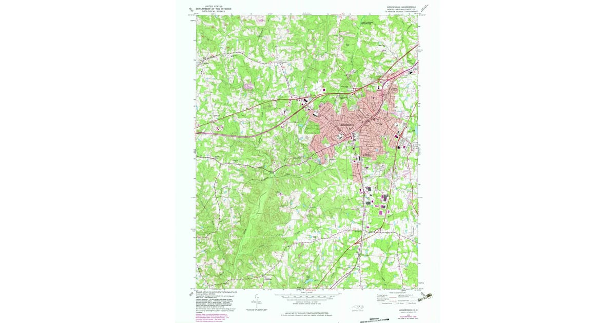 1970 Map of Henderson, NC — High-Res, 1983 Print | Pastmaps