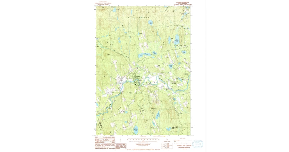1987 Map of Henniker, Merrimack County, NH — High-Res, 1992 Print ...