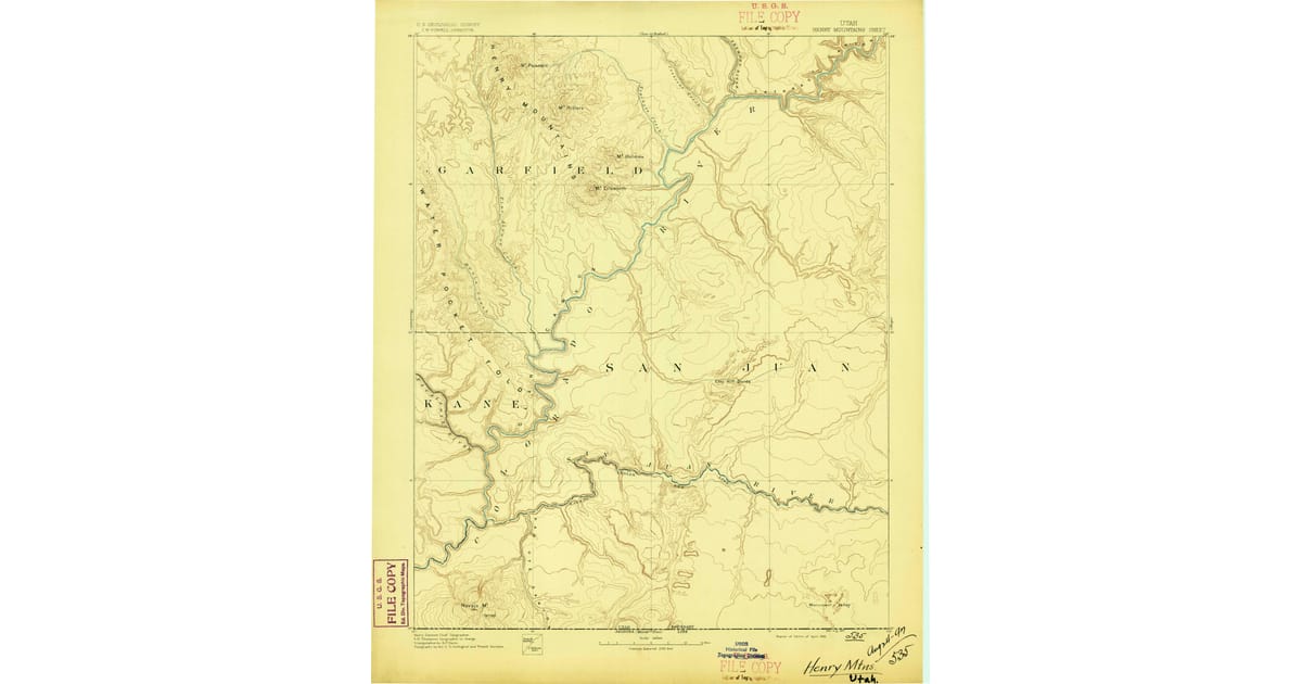 1892 Map of Henry Mountains, San Juan County, UT — High-Res | Pastmaps