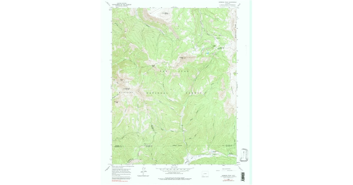1960 Map of Hermosa Peak, Dolores County, CO — High-Res, 1979 Print ...