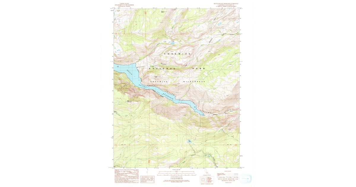 1990 Map of Hetch Hetchy Reservoir, Tuolumne County, CA — High-Res ...