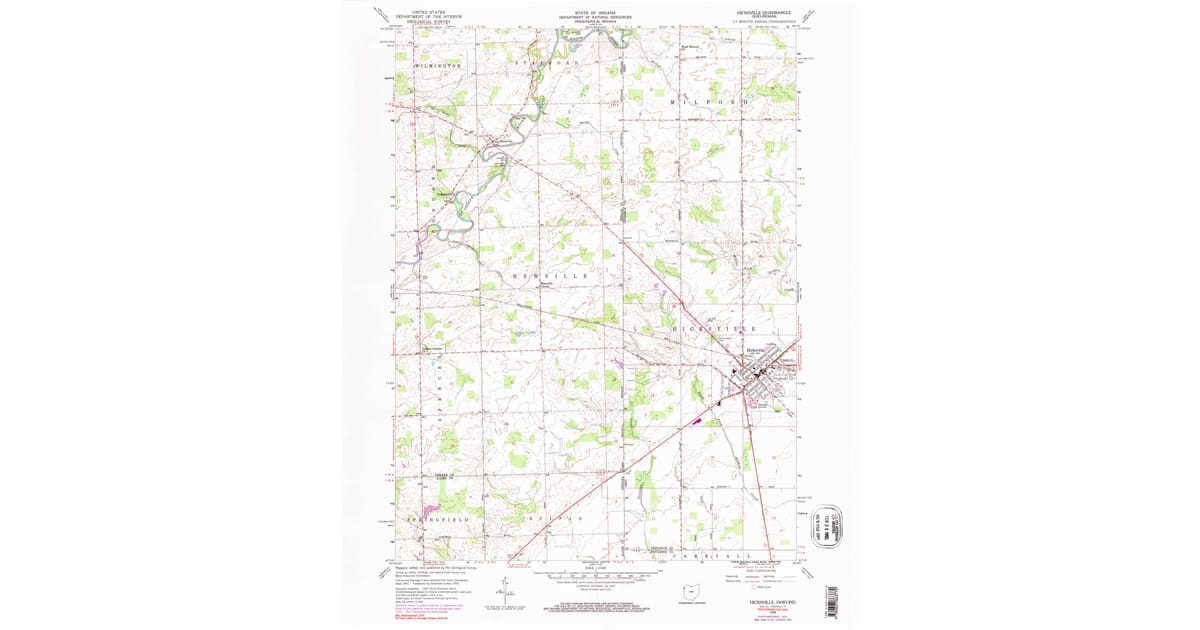 1958 Map of Hicksville, OH — High-Res, 1997 Print | Pastmaps