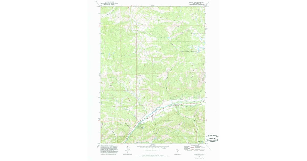 1972 Map of Hidden Lake, Summit County, UT — High-Res, 1985 Print #2 ...