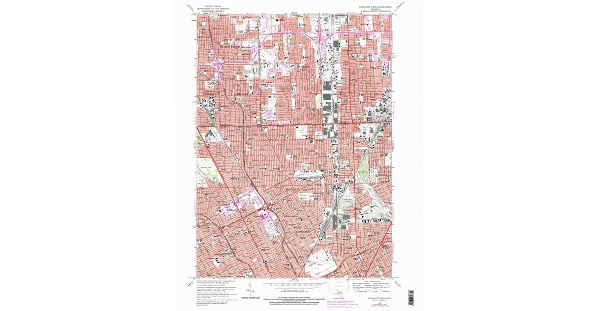 1968 Map of Highland Park, MI — High-Res, 1984 Print #2 | Pastmaps