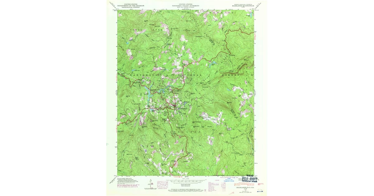 1946 Map of Highlands, NC — High-Res, 1971 Print | Pastmaps