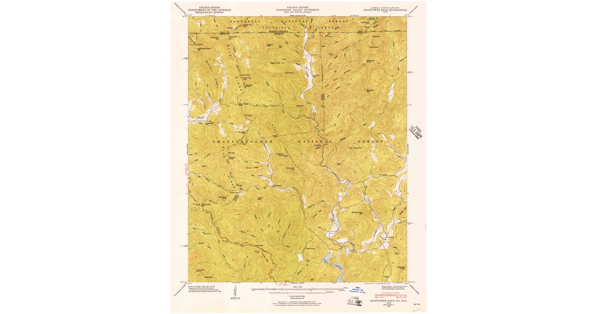 1946 Map of Hightower Bald, Rabun County, GA — High-Res | Pastmaps