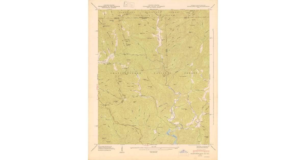 1947 Map of Hightower Bald, Rabun County, GA — High-Res | Pastmaps