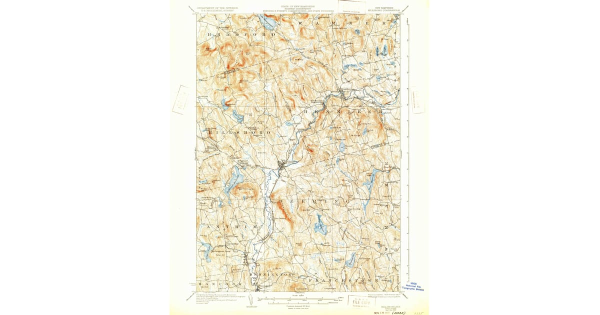 1929 Map of Hillsboro, Hillsborough County, NH — High-Res, 1932 Print ...