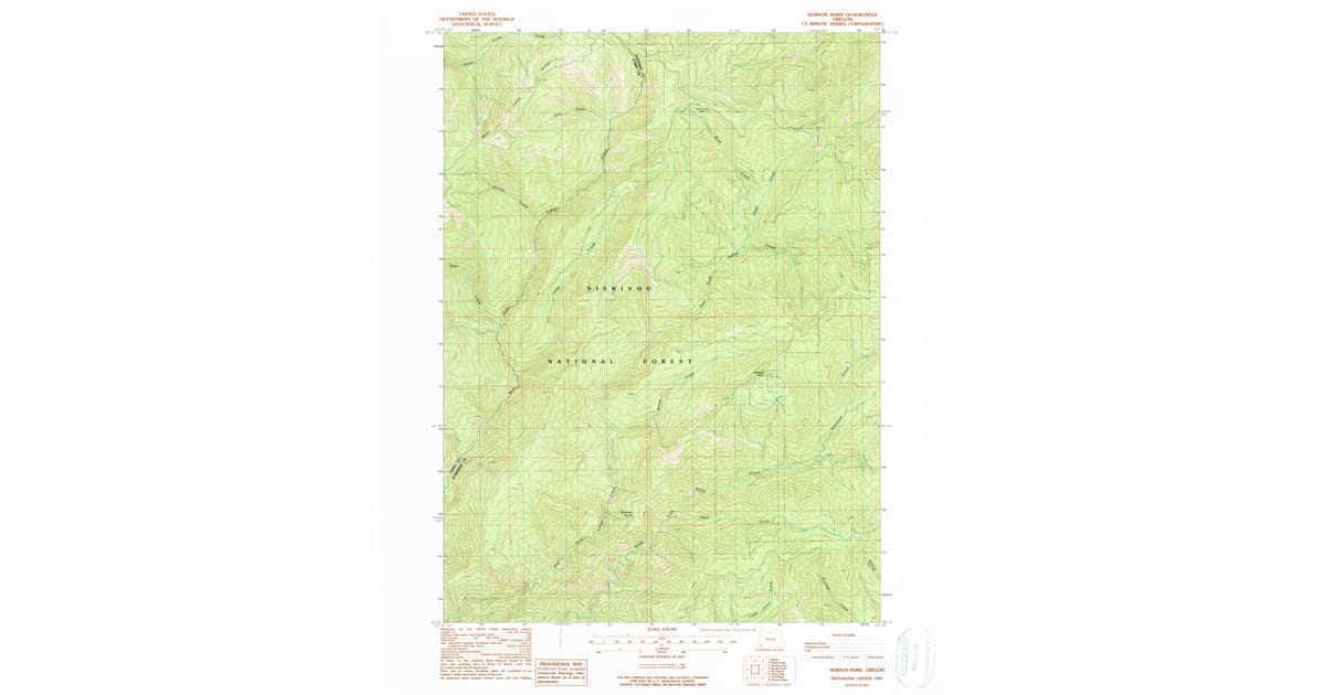 1989 Map of Hobson Horn, Josephine County, OR — High-Res | Pastmaps