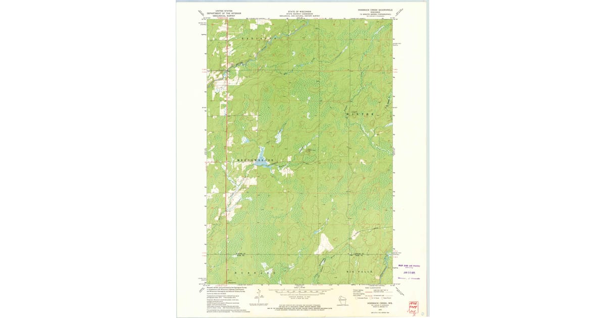 1972 Map of Hogsback Creek, Sawyer County, WI — High-Res | Pastmaps