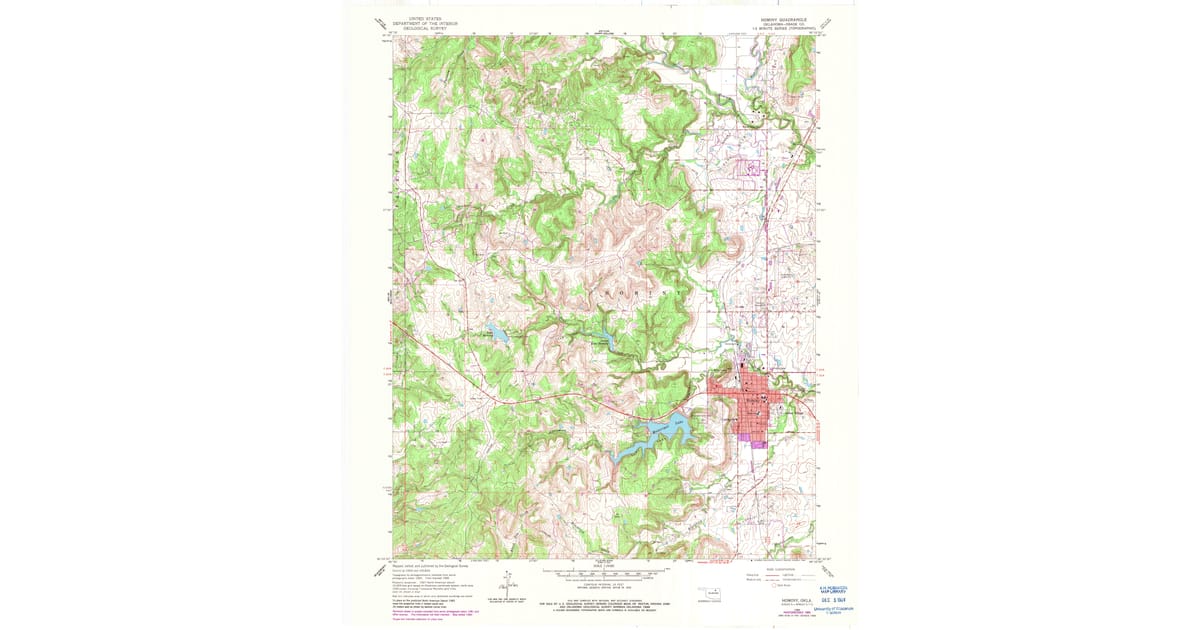 1966 Map of Hominy, OK — High-Res, 1983 Print | Pastmaps