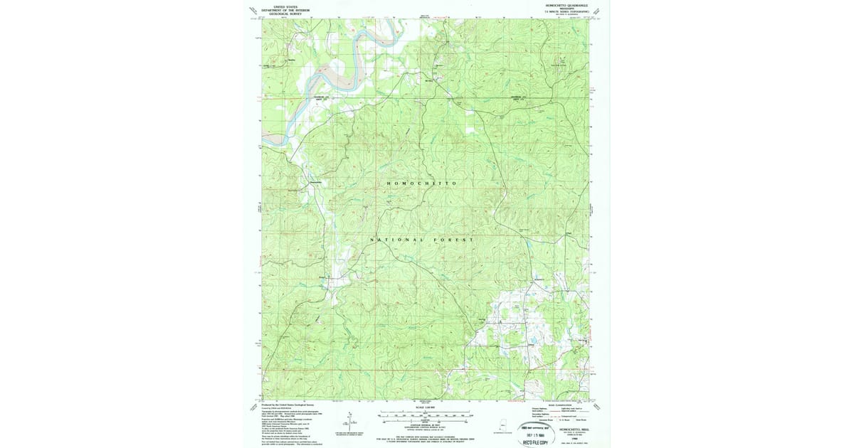 1988 Map of Homochitto, Amite County, MS — High-Res | Pastmaps