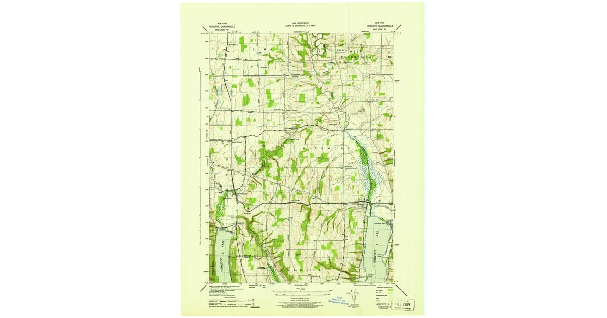 1942 Map Of Honeoye Ny High Res Pastmaps