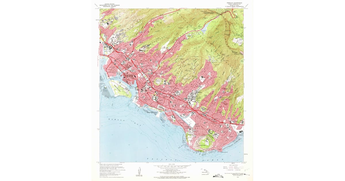 1969 Map of Honolulu, HI — High-Res, 1975 Print | Pastmaps