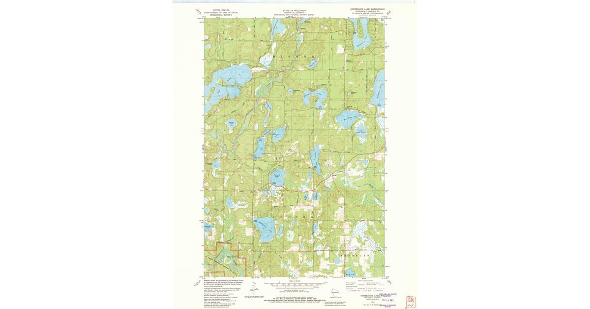 1982 Map of Horseshoe Lake, Washburn County, WI — High-Res | Pastmaps