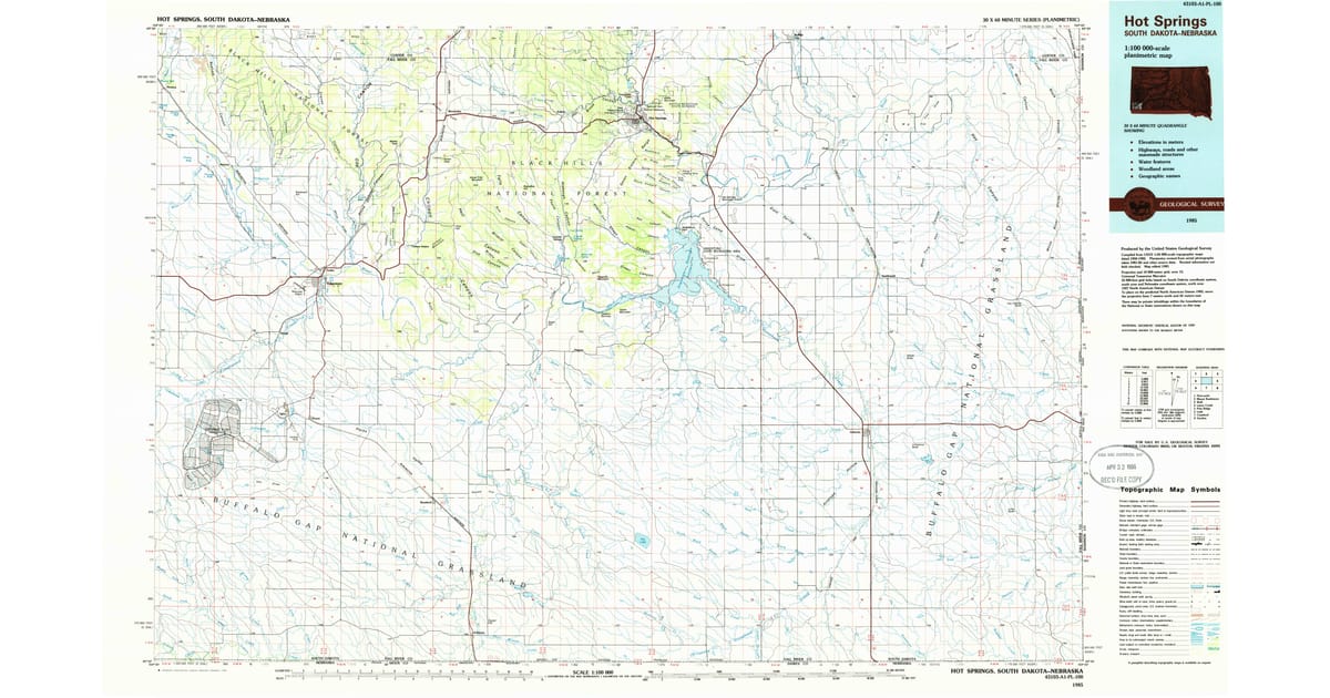 1985 Map of Hot Springs, SD — High-Res | Pastmaps