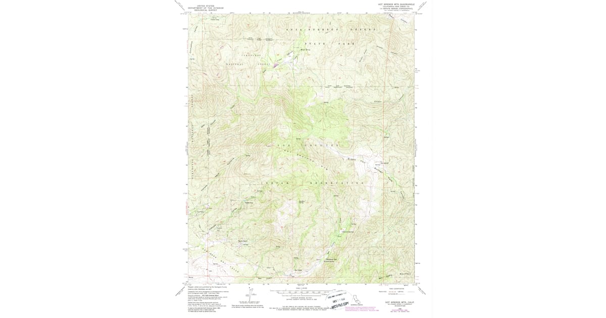 1960 Map of Hot Springs Mtn., San Diego County, CA — High-Res, 1988 ...