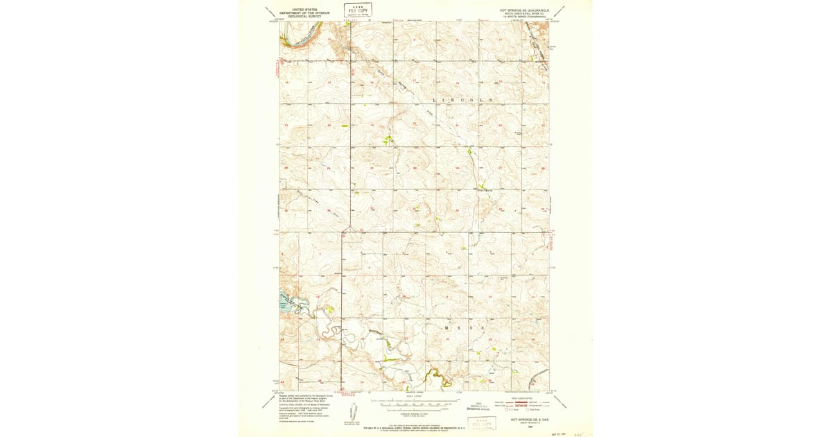 1950 Map of Hot Springs SE, Fall River County, SD — High-Res | Pastmaps