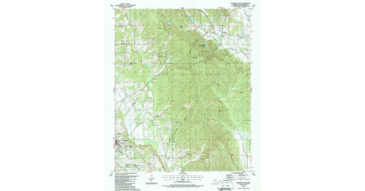 1987 Map of Houston East, Chickasaw County, MS — High-Res | Pastmaps
