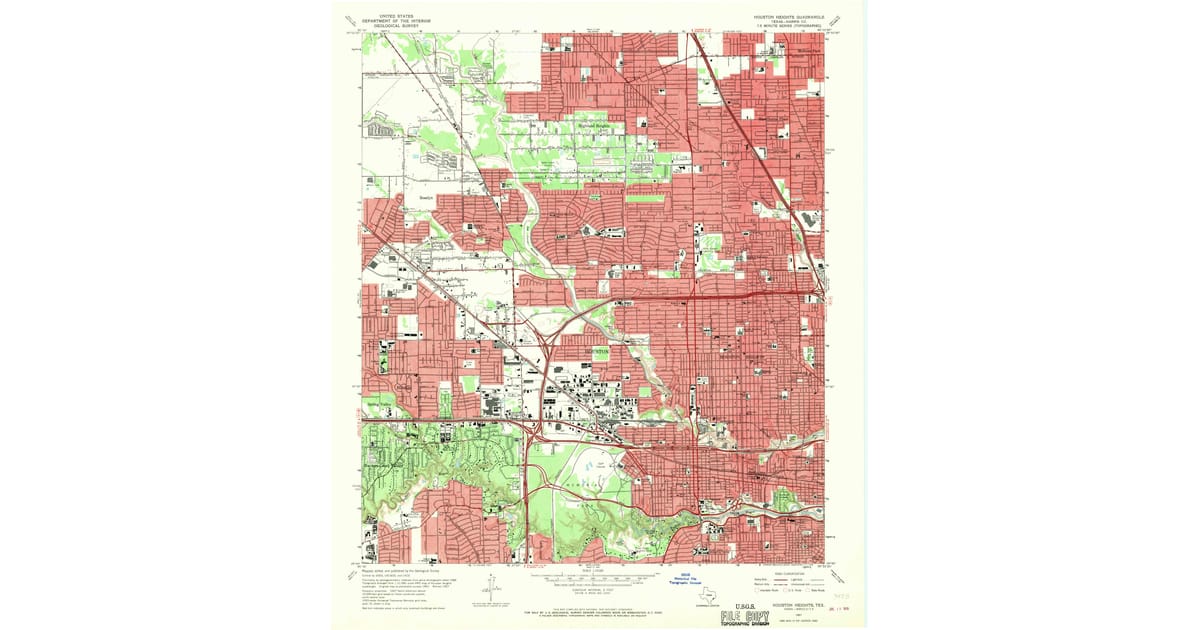 1967 Map of Houston Heights, Harris County, TX — High-Res | Pastmaps