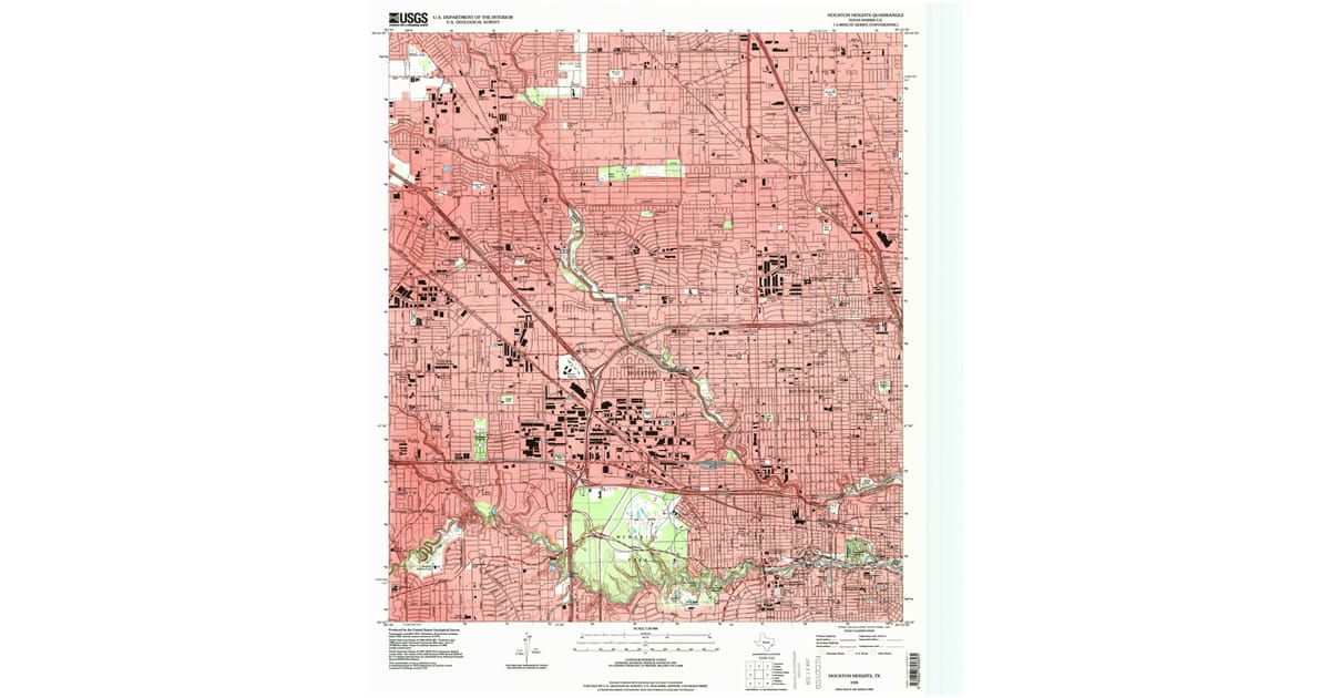 1995 Map of Houston Heights, Harris County, TX — High-Res | Pastmaps