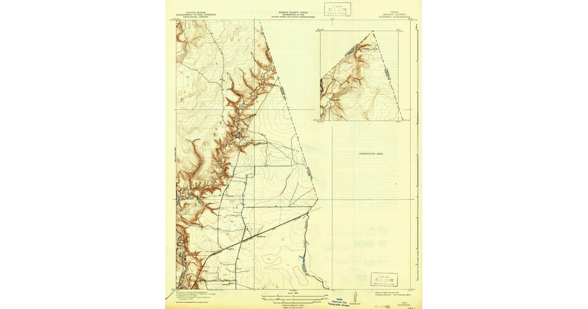 1920 Map of Huffman, Harris County, TX — High-Res, 1942 Print | Pastmaps