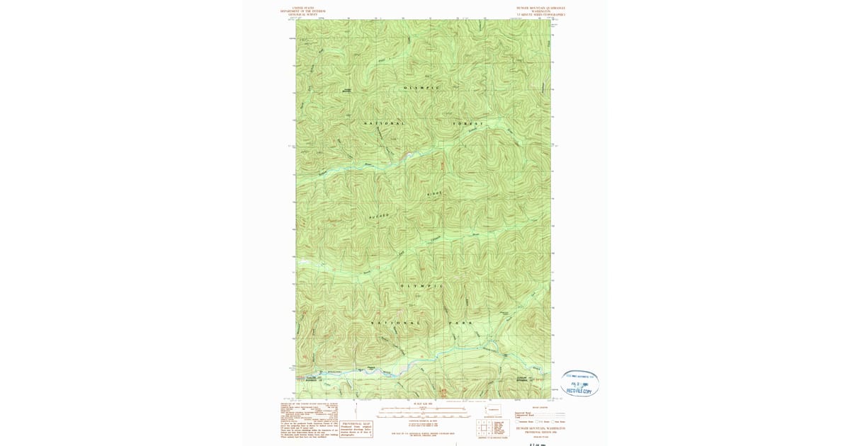 1990 Map of Hunger Mountain, Clallam County, WA — High-Res | Pastmaps