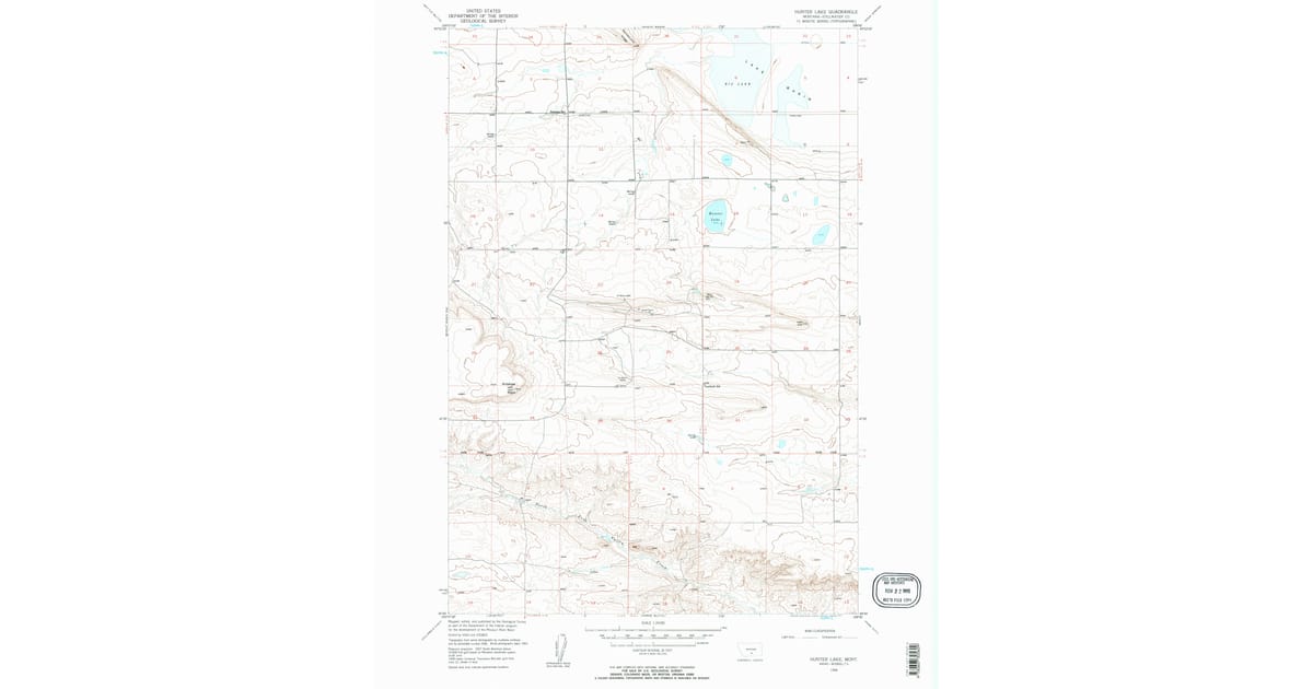 1956 Map of Hunter Lake, Stillwater County, MT — High-Res | Pastmaps