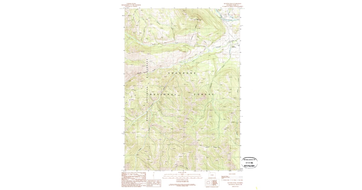 1989 Map of Hunter Peak, Park County, WY — High-Res | Pastmaps