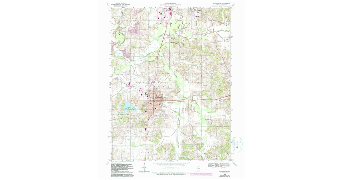 1969 Map of Huntingburg, IN — High-Res, 1990 Print | Pastmaps
