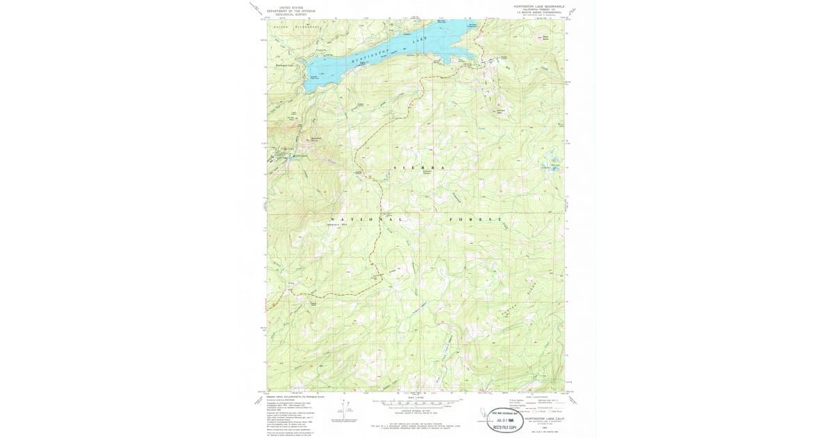 1982 Map of Huntington Lake, Fresno County, CA — High-Res, 1986 Print ...