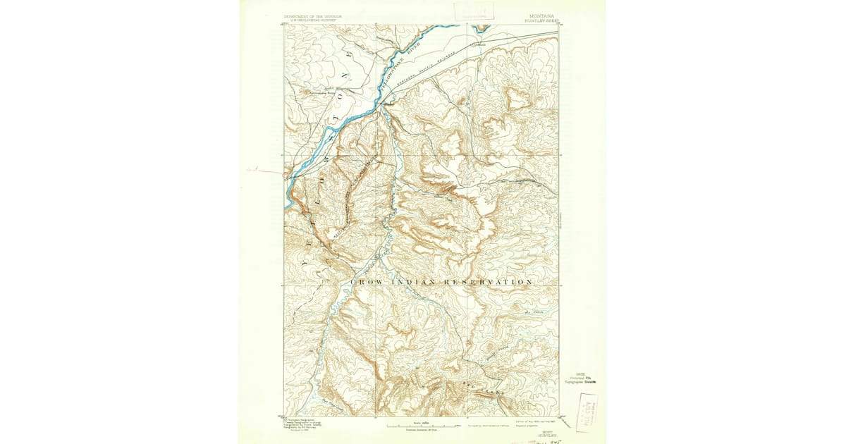 1893 Map of Huntley, MT — High-Res, 1937 Print | Pastmaps