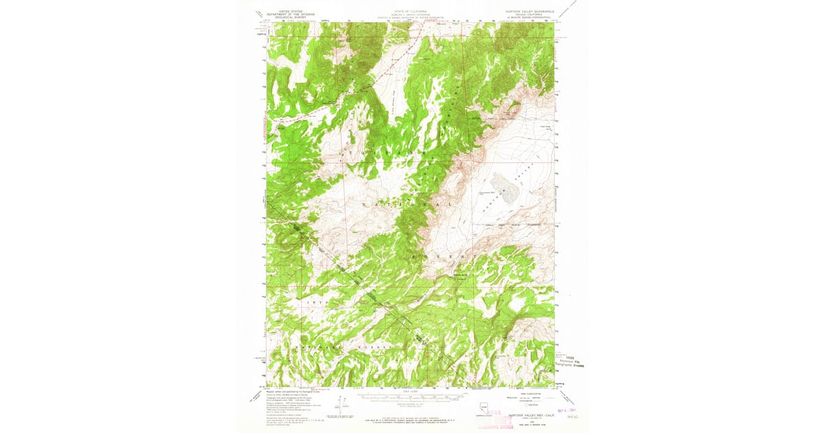 1958 Map of Huntoon Valley, Mineral County, NV — High-Res, 1964 Print ...