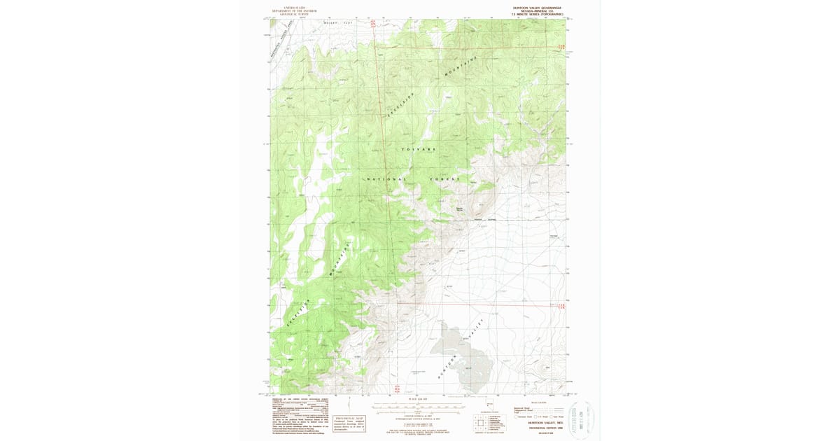 1988 Map of Huntoon Valley, Mineral County, NV — High-Res | Pastmaps