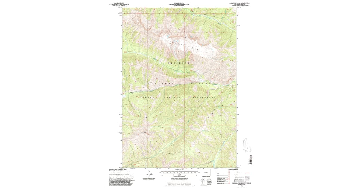 1991 Map of Hurricane Mesa, Park County, WY — High-Res | Pastmaps